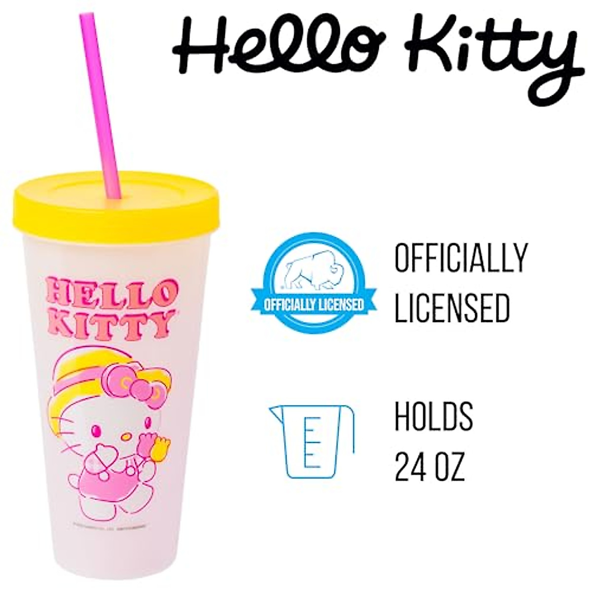 Silver Buffalo Sanrio Hello Kitty Summertime Gardening 4-Pack Color Changing Plastic Tumblers Includes Lid and Straw, 24 Ounces