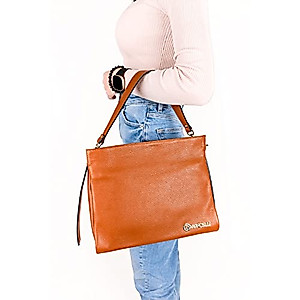 Baroncelli Leather Tote Bag Medium Size Genuine Italian Pebbled Leather Designed and Made in Italy (Brown)