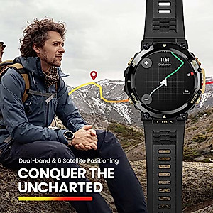 Amazfit T-Rex 2 Smart Watch for Men, Dual-Band & 6 Satellite Positioning, 24-Day Battery Life, Ultra-Low Temperature Operation, Rugged Outdoor GPS Military Smartwatch, Real-time Navigation-Black
