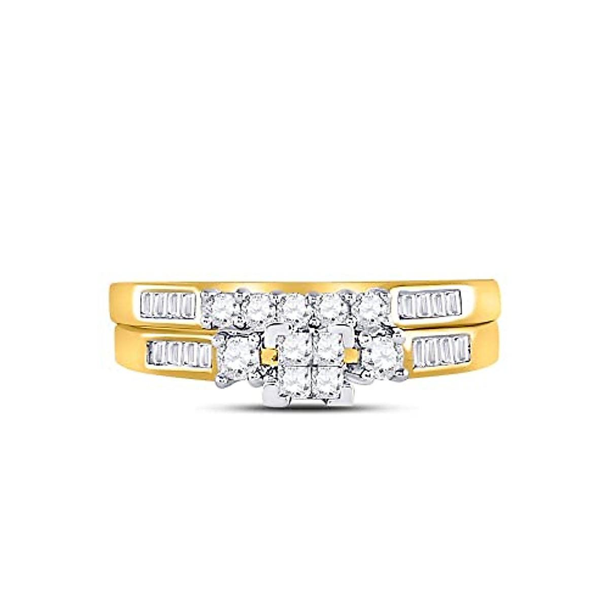Diamond2Deal 10kt Yellow Gold Princess Diamond Bridal Wedding Engagement Ring Band Set 1/2 Cttw