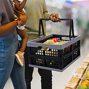 NICESH 2-Pack 15 L Plastic Collapsible Shopping Basket, Folding Storage Crates with Handle