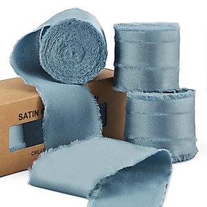 Keypan Dusty Blue Silk Ribbon, Satin Chiffon Frayed Fabric Ribbons for Gift Wrapping Crafts Flower Bouquets Wedding Invitation Decor Baby Shower 1-1/2 inch x 21 Yd