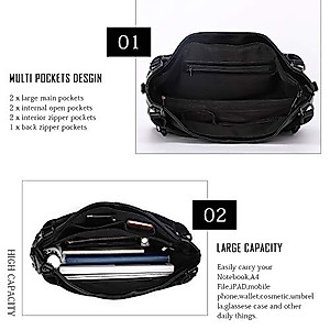 KL928 Purses for Women Shoulder Handbag Top Handle Hobo Tote Bags, PU Leather (Black-2)