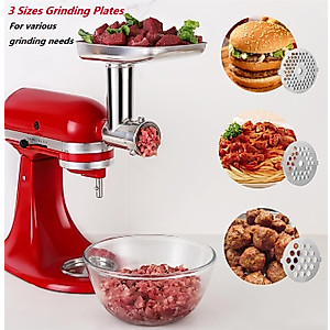 KINGEAGLE Food Grinder Attachment for KitchenAid Mixers,Stainless Steel Dishwasher Safe Meat Mincer Accessories Set Included 3 Sausage Stuffer Tubes