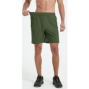 Men's Hiking Cargo Work Shorts Quick Dry Lightweight Fishing Athletic Running Workout Gym Shorts with 4 Pockets Army Green M