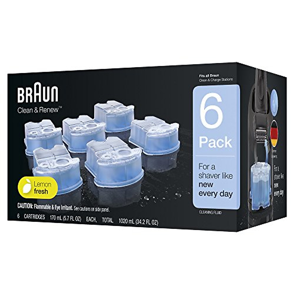 Braun Clean & Renew Refill Cartridges CCR, Replacement Shaver Cleaner Solution for Clean&Charge Cleaning System, Pack of 6