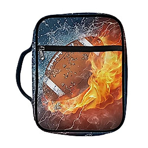 Belidome Water and Fire Football Bible Zipper Case for Men Boys Rugby Bible Cover Organizer Tote Bible Cover Carrier Protector for Pen Phone Scripture Book Journaling Waterproof