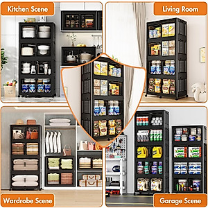 QAVABIN 160Gal/640Qt Large Storage Bins with Lid/Wheels/Doors/Dividers - 4 Tier Foldable Stackable Plastic Drawers, Extra Large Collapsible Cabinets Containers, Closet Organizers, Garage Totes, Black