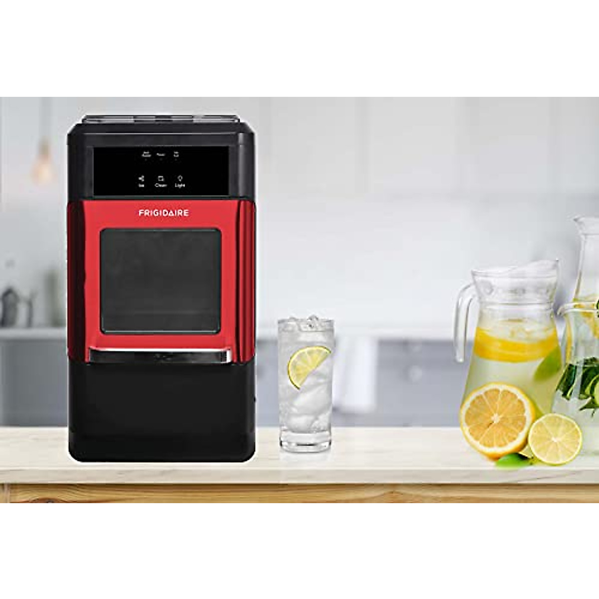 FRIGIDAIRE EFIC237 Countertop Crunchy Chewable Nugget Ice Maker, 44lbs per Day, Red Stainless