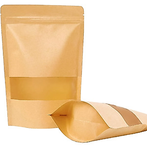 Moretoes 72pcs Stand Up Pouches, Kraft Paper Bags with Window, Coffee Bags, Brown Resealable Bags, Ziplock Stand Up Bags for Home or Business, 5.9×8.6 Inches Sealable Bags for Packaging