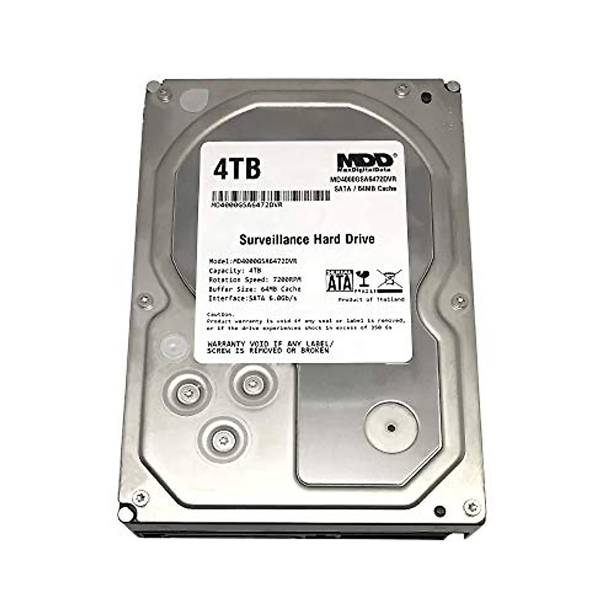 MaxDigitalData 4TB 64MB Cache 7200PM SATA 6.0Gb/s 3.5in Internal Surveillance CCTV DVR Hard Drive (MD4000GSA6472DVR) - w/ 2 Year Warranty, Mechanical Hard Disk