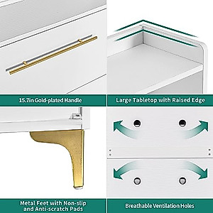 YITAHOME Shoe Cabinet with 2 Flip Drawers, Modern Shoe Storage Cabinet with Open Shelves for Entryway, Free Standing Hidden Shoe Rack Storage Organizer with Gold Metal Handle and Legs, White