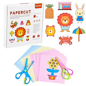 ASTARON 2 Kids Safety Scissors with 100 Pcs Paper Cutting for Paper Craft Supplies, Kids Preschool Training Scissors, Art Craft Plastic Scissors for School Supplies and Scrapbooking Supplies