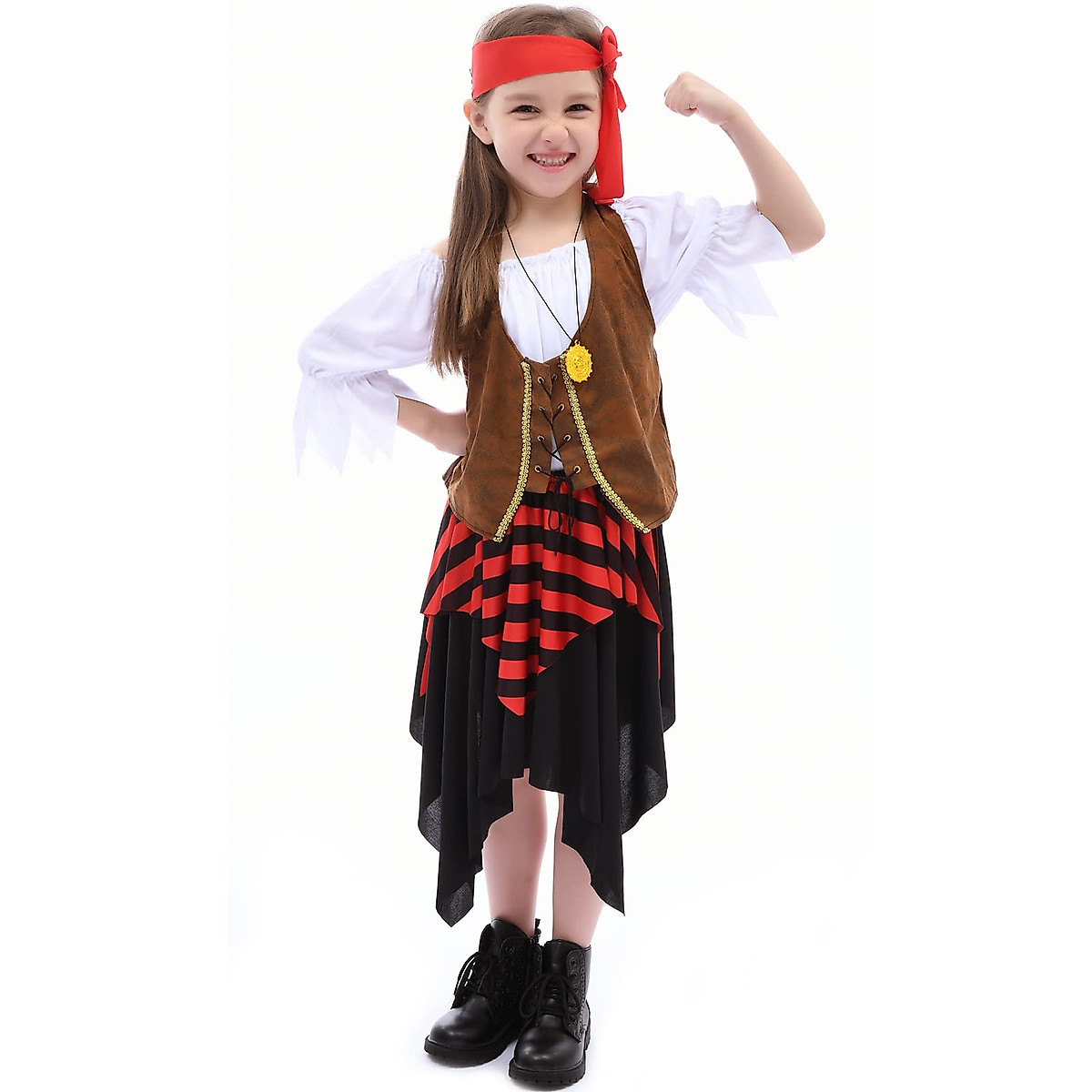 Latocos Pirate Costume for Kids Girls Pretend Role Play Dress Up Halloween Costumes Birthday Gift Ages 3-12 Years