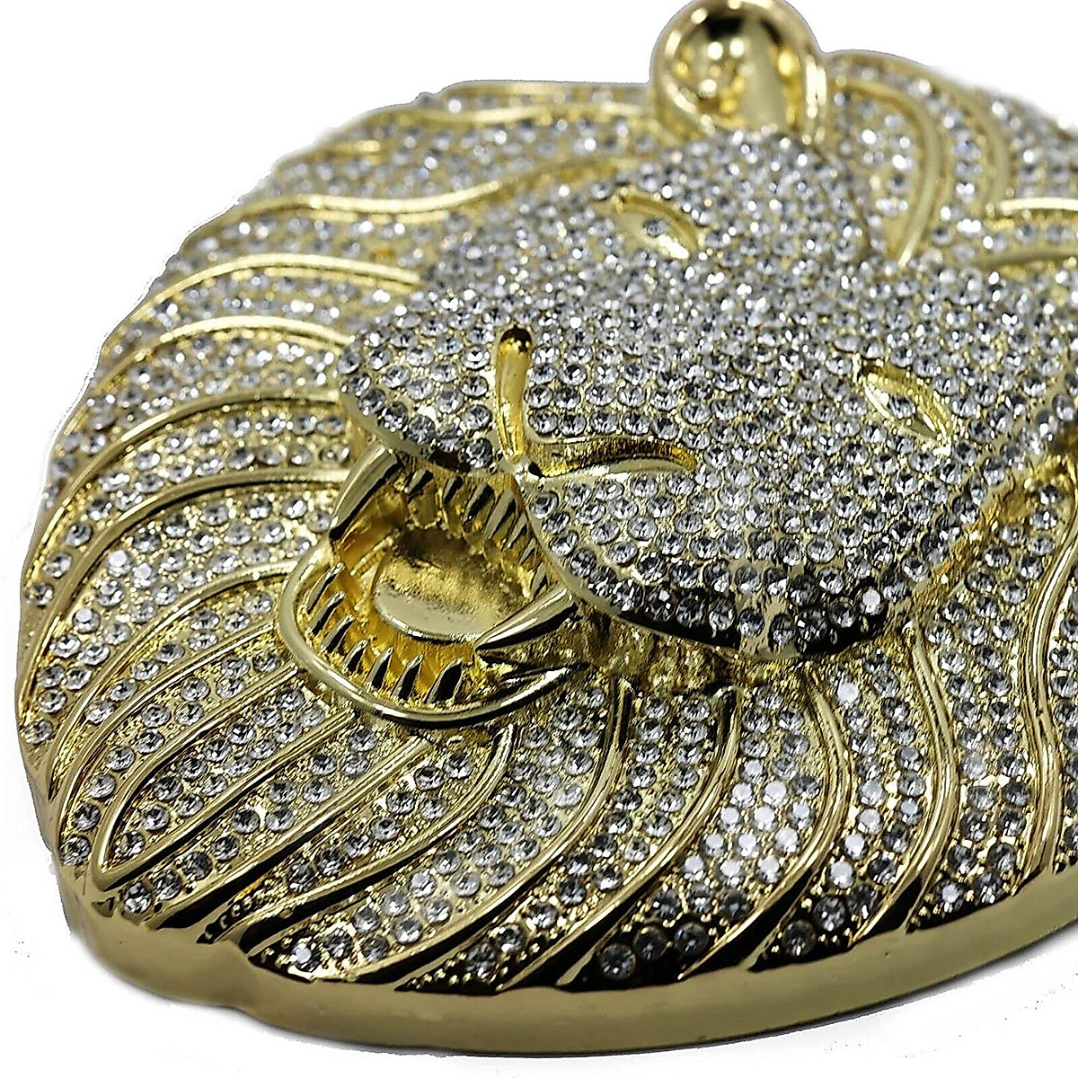 MAXBLING81 FASHION HIP HOP RAPPER STYLE ICED SIMULATED DIAMOND GOLD SILVER PLATED JUMBO LARGE LION HEAD CHARM PENDANT & 14mm 18" 20" 24" ZIG ZAG CUBAN BOX LOCK CHAIN NECKLACE GIFT (24" CHAIN, GOLD)