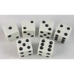 Koplow Games White Opaque Dice D6 16mm Set of 6