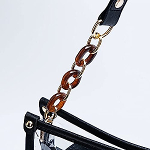 KKXIU Fashion Clear Crossbody Purse for Women and Teen Girls Stadium Approved PU Leather Concert Bag with Adjustable Strap (Black)