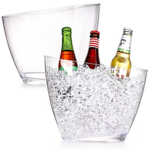 Lawei 2 Pack Acrylic Ice Bucket, 5.2L Clear Plastic Champagne Wine Bucket Chiller, Oval Bar Ice Cooler Container, Food Grade Beverage Storage Tub for Champagne, Beer Bottles, Drinks, Bar and Parties