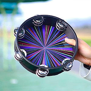 Radiant Tambourine Handheld Drum Bell: Double Row Tambourines 8 Inch Musical Instrument Reflective Hand Drum for Church KTV Party Silver