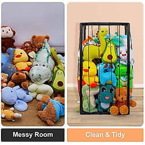 FIOBEE Stuffed Animals Zoo Storage Stuffed Animals Holder Organizer Large Toy Storage Shelf with Elastic Band Stuffed Animals Cage for Nursery Playroom Bedroom Room Furniture, Black, M