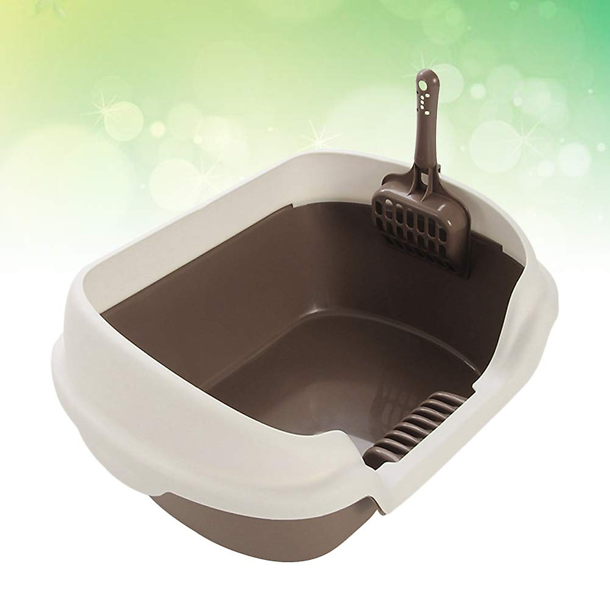 TEHAUX Cat Litter Box Self Cleaning Pet Cat Hut- Semi- Enclosed Cat Litter Box Practical Cat Cleaning Bath Basin Plastic Cat Toilet (Coffee, Size M) 15.72X11.79X4.52in