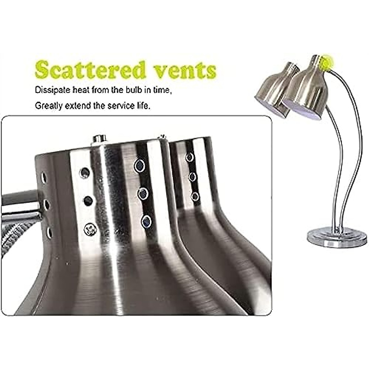 LINKANRUO Food Heat Lamp Freestanding - Double Head Multi-Directional Adjustment Catering Food Warmer Lights for Pizza Steak Fried Chicken - Ideal for Parties and Buffets Lamps(Gold)