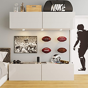 Wallniture SPORTA Wall Mount Football Ball Holder, Organization and Storage Rack, Ball Rack for Garage Organization, Football Office Decor Metal Black Set of 4