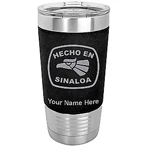 LaserGram 20oz Vacuum Insulated Tumbler Mug, Hecho en Sinaloa, Personalized Engraving Included (Faux Leather, Black)