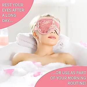 Cooling Eye Mask with Gel Bead, Reusable Cold Compress Ice Pack Sleeping Eye Cooling Pads for After Eyelid Surgery, Puffiness, Puffy Eyes, Headache, Migraine Relief (Pink)