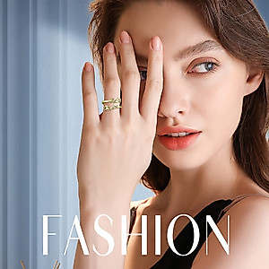 Personalized Name Ring for Women, Promise Rings for Her Custom Adjustable Names Rings Custom Jewelry for Sister Best Friend (Gold, 2 names)