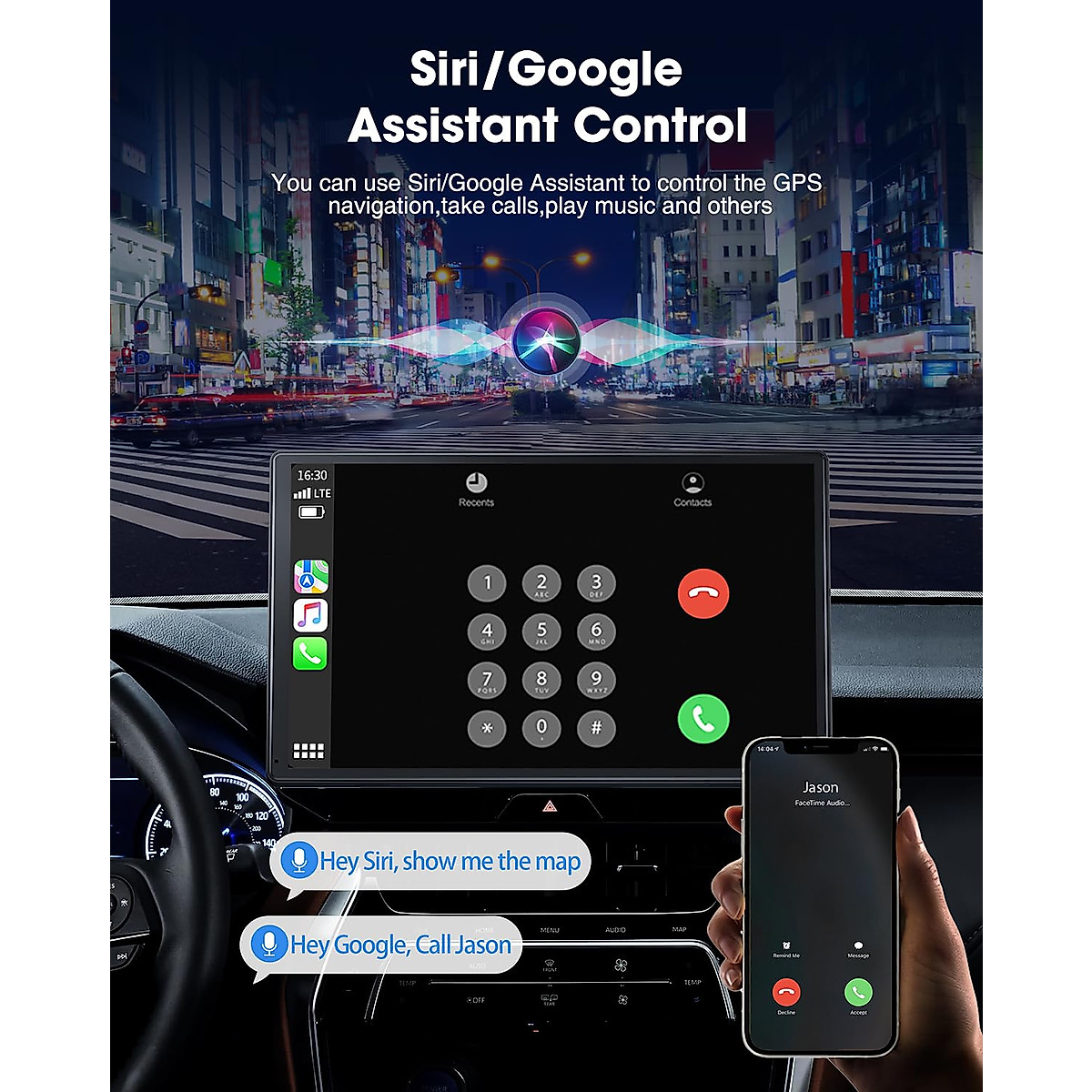 LAMTTO 9 Inch Wireless Car Stereo with Apple Carplay & Android Auto,Portable Touch Screen GPS Navigation for Car,Car Audio Receivers with Bluetooth,Airplay,AUX,Screen for All Vehicles