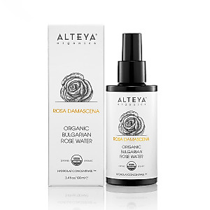 Alteya Organics Rose Water USDA Certified Organic Facial Toner, 3.4 Fl Oz/100mL Pure Bulgarian Rosa Damascena Flower Water, Award-Winning Moisturizer Miron Biophotonic Glass Spray Bottle