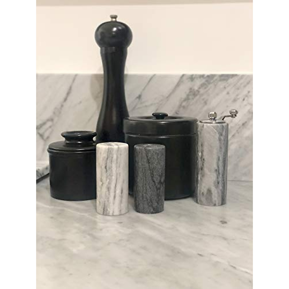 Fox Run White and Black Marble Salt and Pepper Shaker Set, Set of 2 (White/Black)
