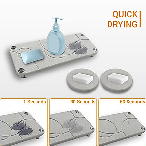 NESTLUXX 3pc Instant Dry Stone Sink Caddy Set - Diatomaceous Earth Material Tray and 2 Coasters, Instant Dry Kitchen Sponge Soap Holder, Water Absorbing, Modern Minimalist Design