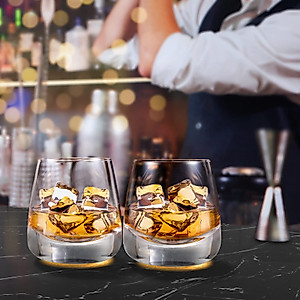 Ohnijalit Crystal Whiskey Glasses Premium Old Fashioned Cocktails Glasses-Thick Weighted Bottom Rocks Glasses Hand Blown Scotch Glasses Set of 2 Perfect for Cocktail, Bourbon, Scotch Manhattans