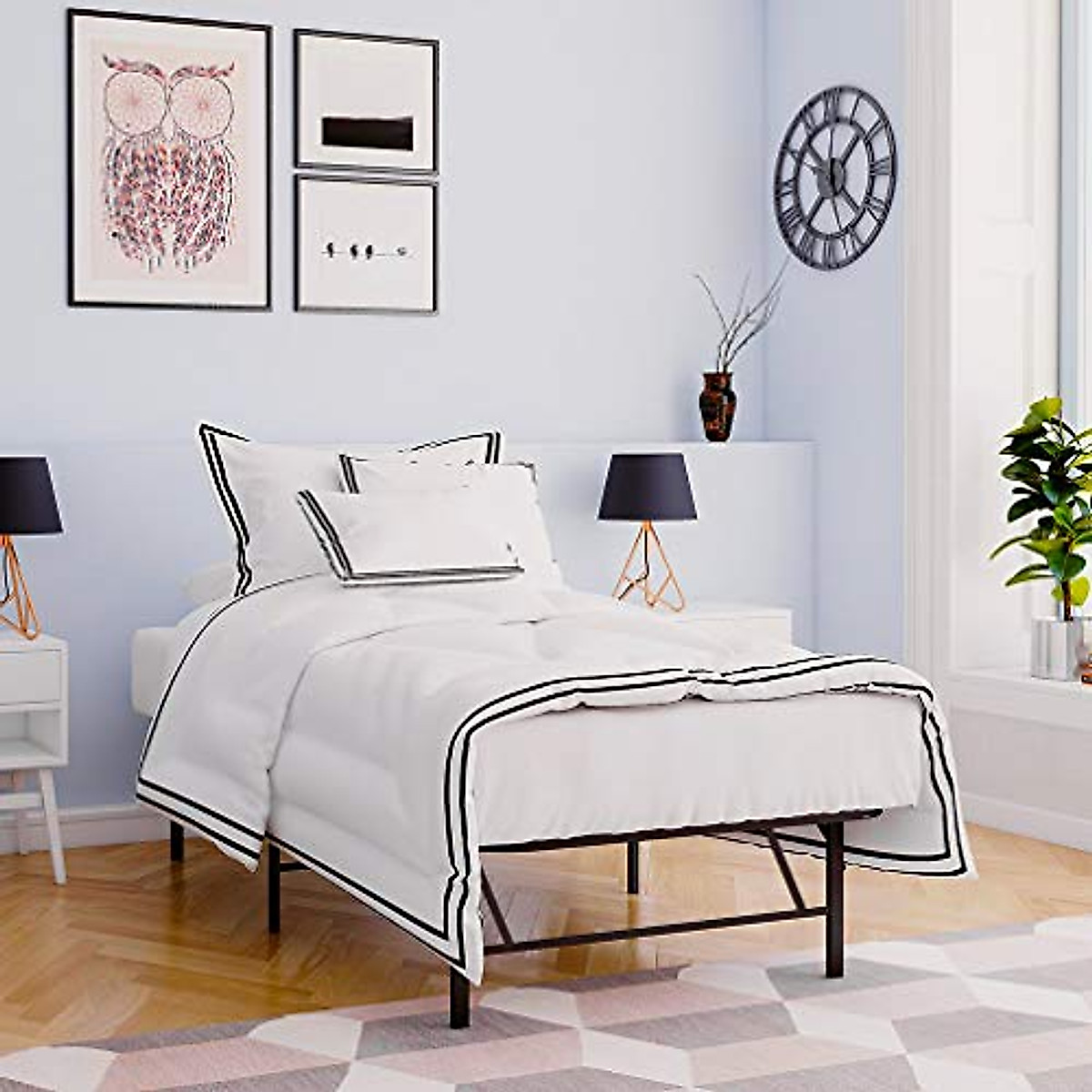 Twin Bed Frame Metal Platform Bed Frame Twin Size 14 Inch Mattress Foundation Box Spring Replacement Heavy Duty Steel Slat Easy Assembly Noise-Free,Black