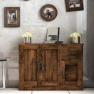 Boloni Farmhouse Buffet Cabinet, Sideboard Bar Storage with 3 Doors, 2 Drawers, Adjustable Shelve, Credenza Console Table for Entryway, Living Room, Dining Room, Kitchen, Walnut