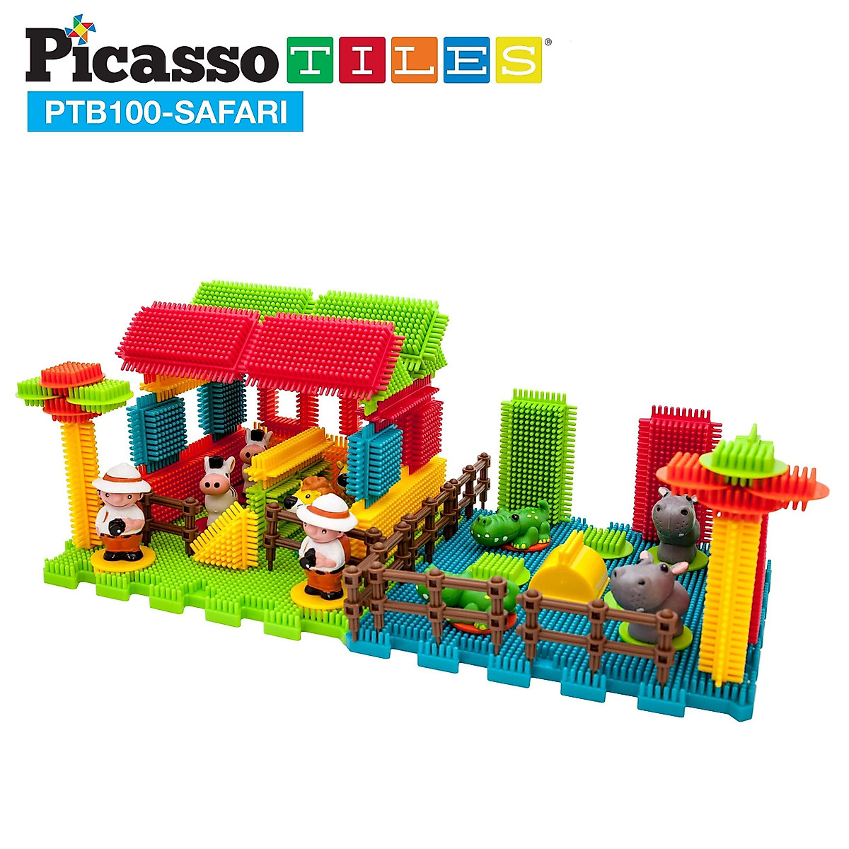 Picasso Toys PTB100 100pcs Hedgehog Block 3D Building Blocks Tiles Safari Theme Set Learning Playset STEM Toy Set Educational Kit Child Brain Development Preschool Kindergarten Toy for Age 3 & Up