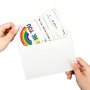 72 Pieces Kids Thank You Cards Fill in the Blank Thank You Notes with Envelopes Colorful Thanks Cards for Birthday Party(Rainbow Style)