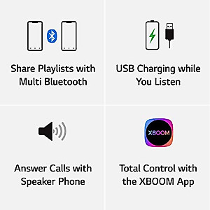 LG XBOOM Go Speaker PL2 Jellybean Portable Wireless Bluetooth, Big Bass, Sound by Meridian, Water-Resistant, Sound Boost EQ, 10 Hour Battery Life - Black