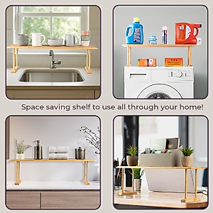 Lavish Home Bamboo Sink Shelf-Countertop Organizer for Kitchen, Bathroom, Bedroom, Office-Space Saving Storage for Soap, Sponges, Cleaners and More
