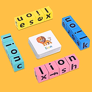 Crossword Puzzle, Matching Letter Game, Premium Wooden Alphabet Flash Cards Matching Sight Words ABC Letters, Wooden Blocks Spelling Game,Wooden Fun Spelling Words with Cards,for Ages 3-5 Kids (2 Set)