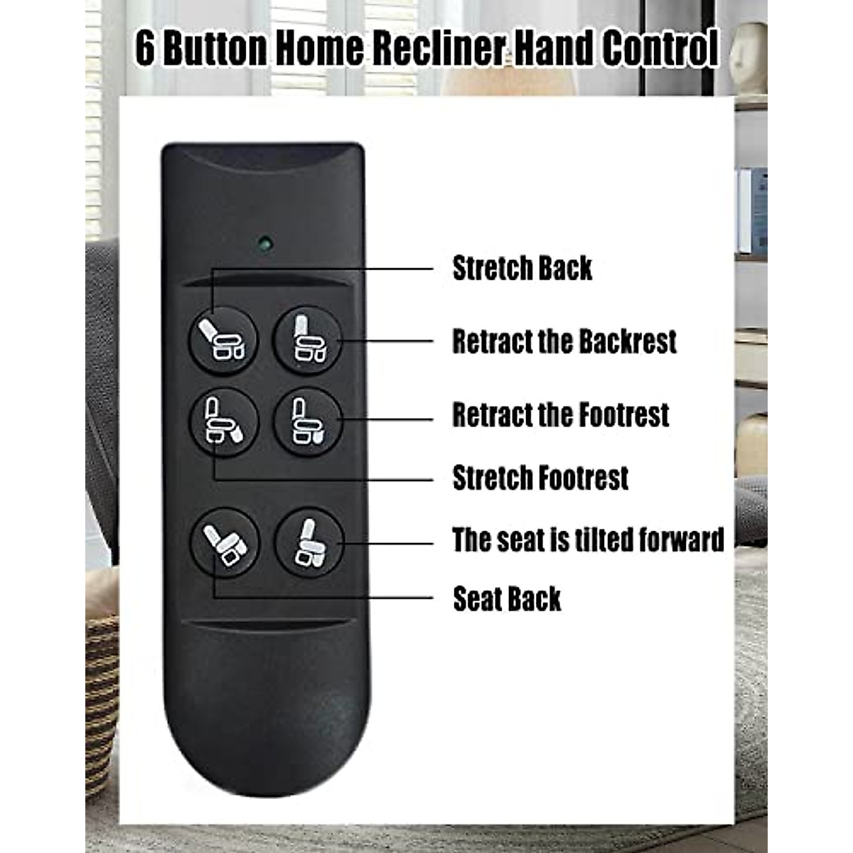 6 Button Power Lift Chair Remote Replacement with 5-Pin Plug Extension Cable, Home Recliner Hand Control Fit for Okin Golden Catnapper Dewert Limoss Power Lift Recliner Chair, (Not Fit for Lazyboy)