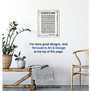 Teddy Roosevelt Man in the Arena Inspirational Quote Wall Art Print - Rustic 8x10 Sign Poster Photo - Home, Dorm, Office Decor - Motivational Gift for Entrepreneur, Graduation, Student - Unframed