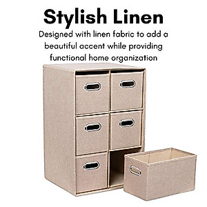 BIRDROCK HOME Cream Linen Cube Organizer Shelf with 6 Storage Bins – Strong Durable Foldable Shelf – Kid Toy Clothes Towels Cubby – Collapsible Bedroom Fabric Shelves and Cubes