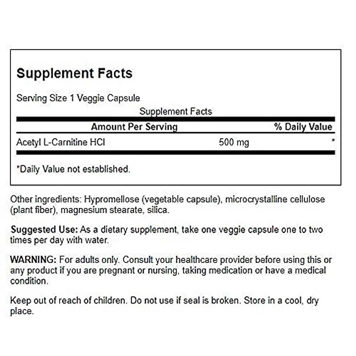 Swanson Acetyl L-Carnitine 500 Milligrams 240 Veg Capsules (2 Pack)