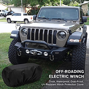 1PCS Winch Cover, Protect Your Winch from Dust and Water with Heavy-Duty Waterproof Cover, Ideal for Electric Winches 8500-17500 lbs, Indoor/Outdoor Use - Black, 21.5” x 9.5” x 7.5