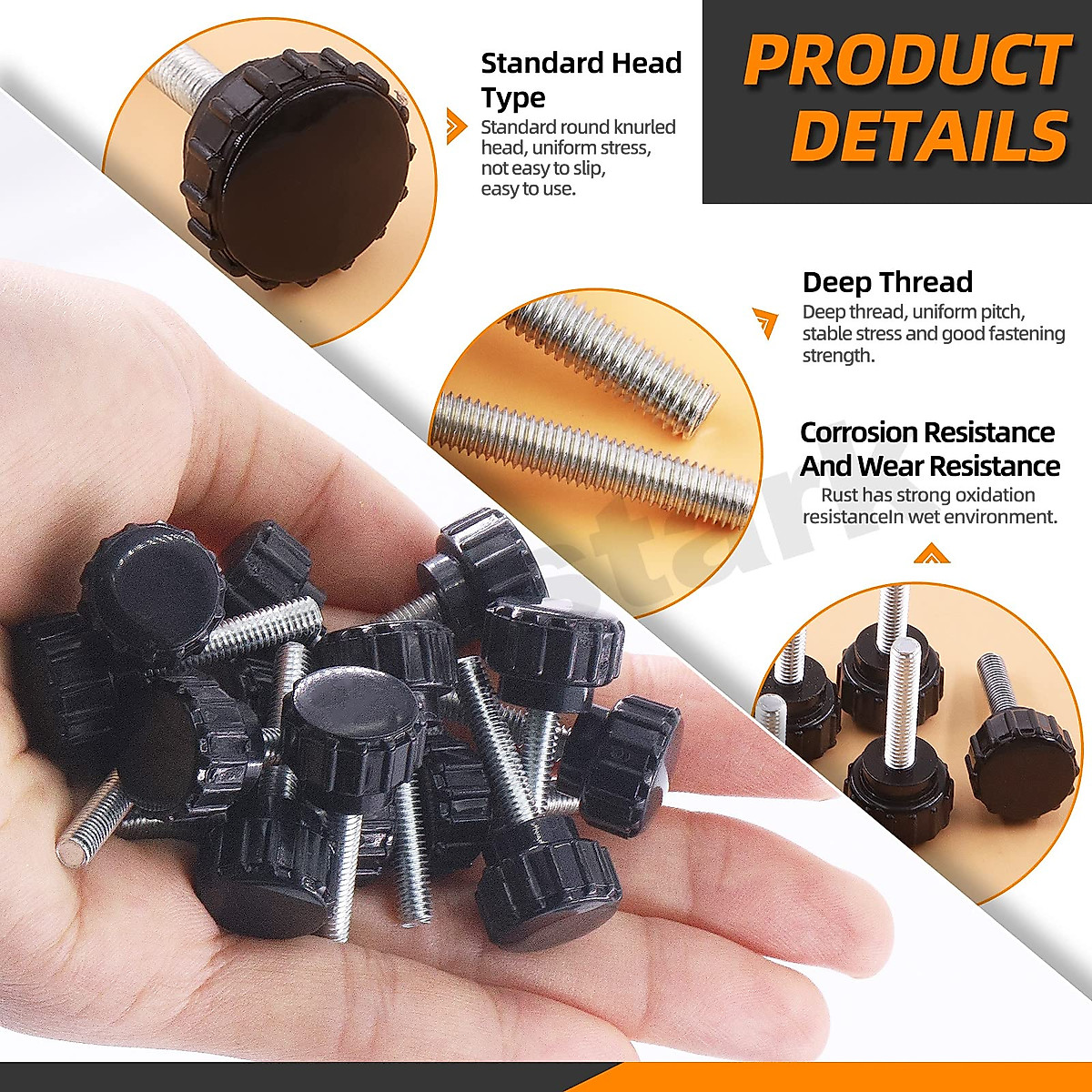 Rustark 20Pcs M4 x 20mm Threaded Knurled Thumbscrew Clamping Knobs Grip Thumb Screw Assortment Kit, Knurled Clamping Knob Grip Black Round Clamping Screws