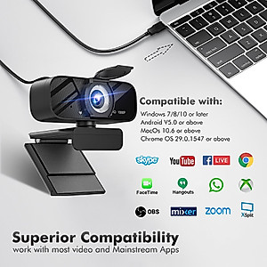 Full 1080p HD Camera wide angle camera, microphone and tripod stent USB PC network camera, with privacy shutter, for video calls, recording,meeting,streaming media,games, games,high -defined cameras