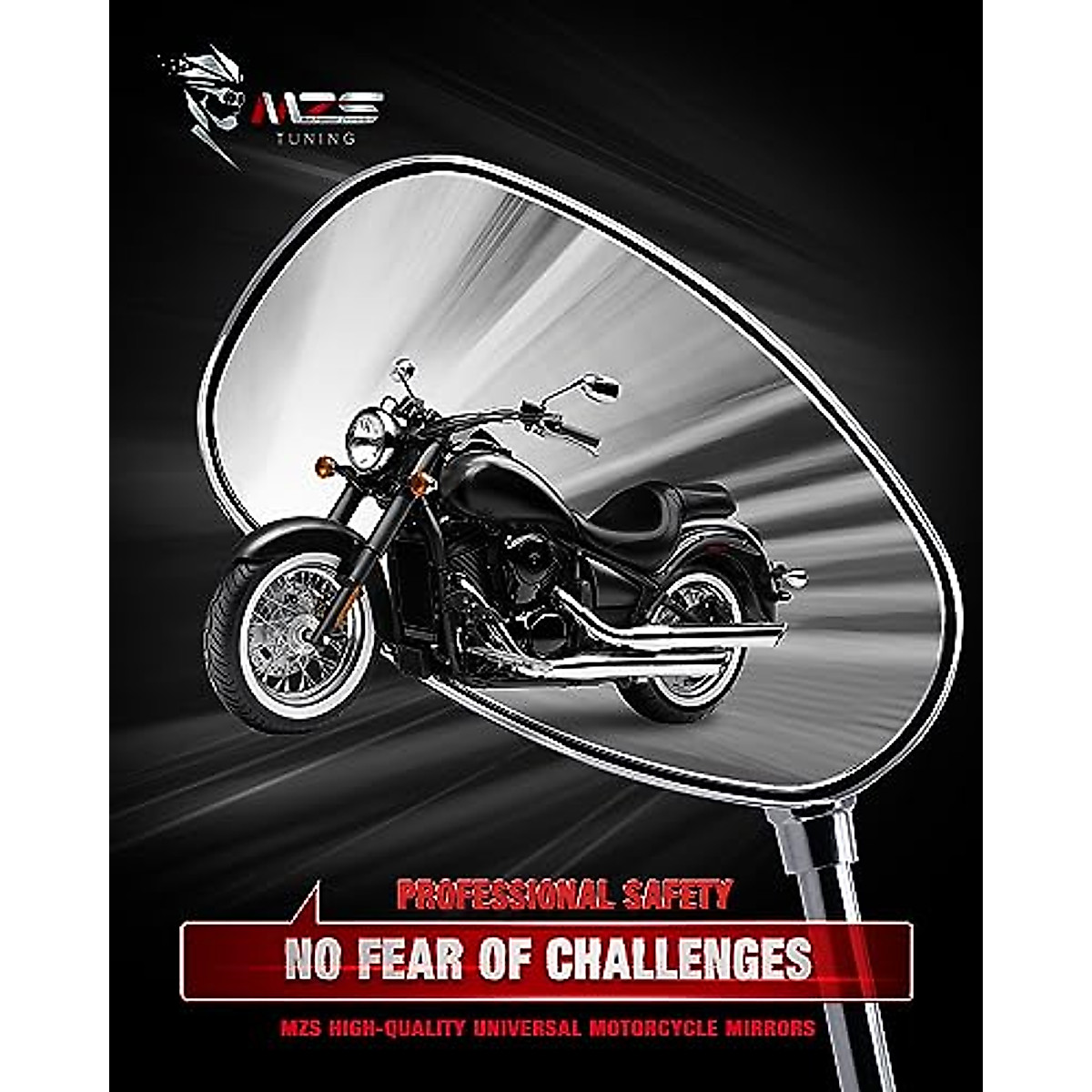 MZS Motorcycle Mirrors Chrome | Universal 10MM 8MM Rear View Side Mirror 360 Degree Adjustable Handlebar Compatible with Street Bike Cruiser Touring Chopper Scooter GY6